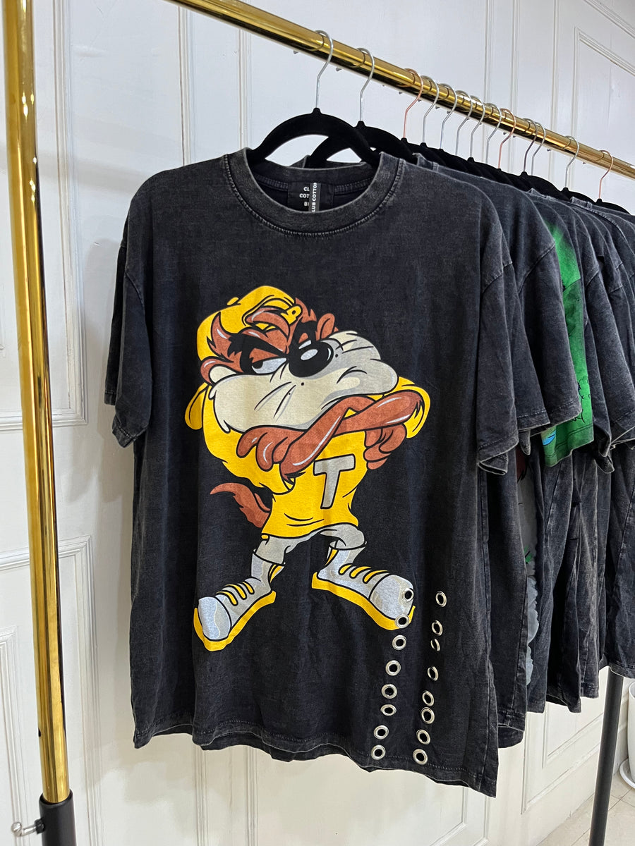 Charcoal Grey Animated Print Oversize T-shirts – GlamourFashion