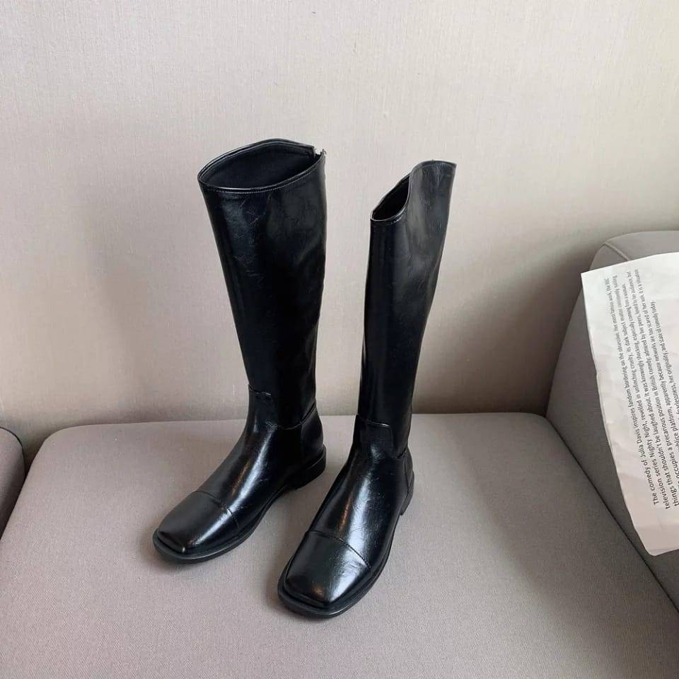 Fashion Low Heel Square Toe Knee Boots – GlamourFashion